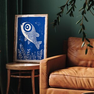 Cute Fish Print, Blue Nautical, Aesthetic Kitchen Decor, Vintage Style ...