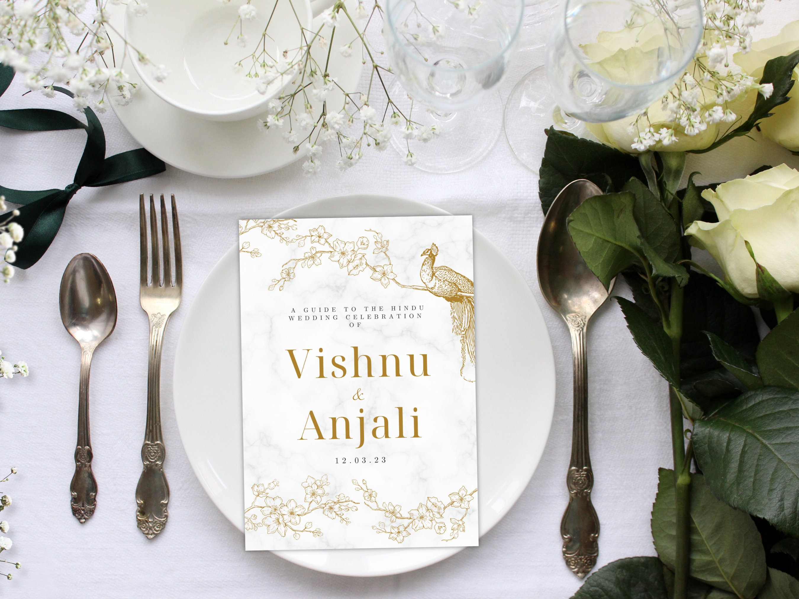 Gold Floral Peacock Luxury Telugu Wedding Program | Telugu Hindu ...