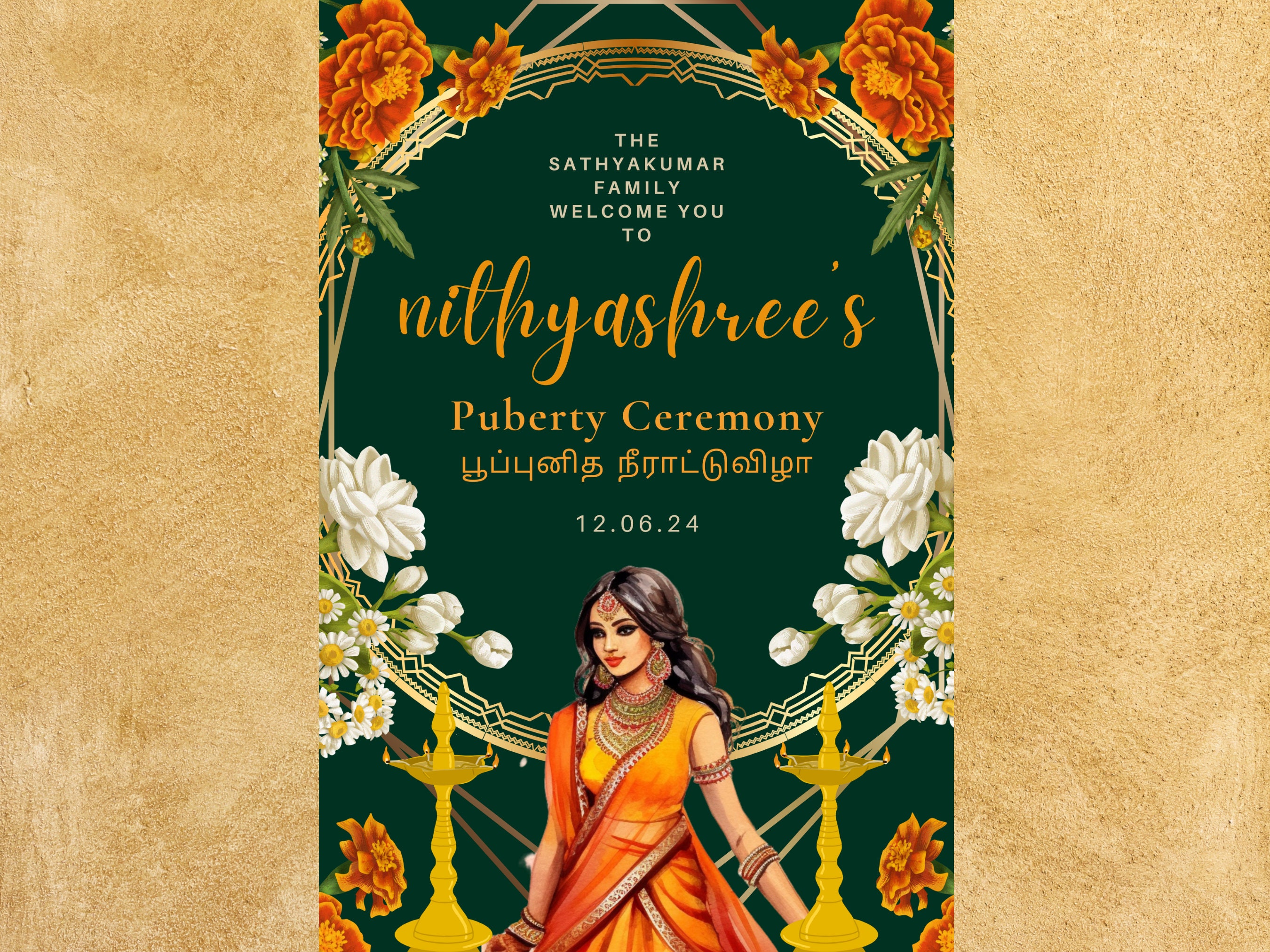 Half-saree Ceremony Welcome Sign | Puberty Ceremony Welcome Sign ...