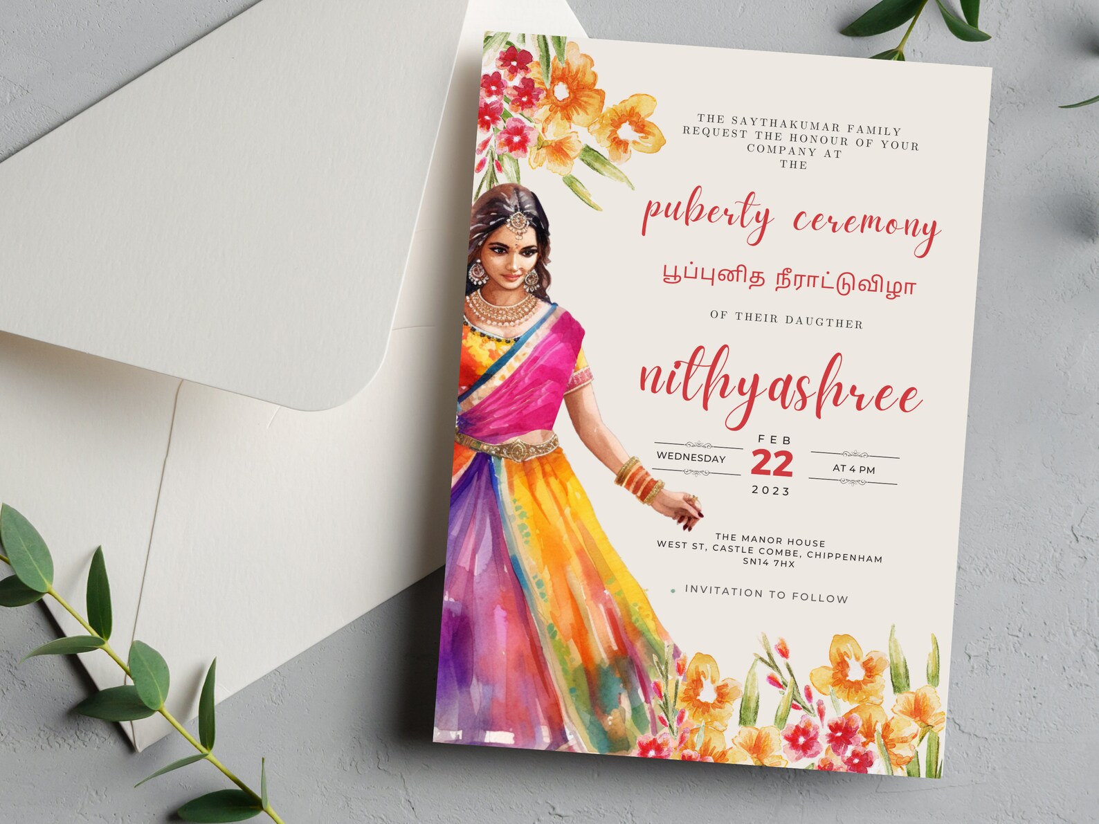 Puberty Ceremony Invitation | Half-saree Ceremony Invitation | Instant ...