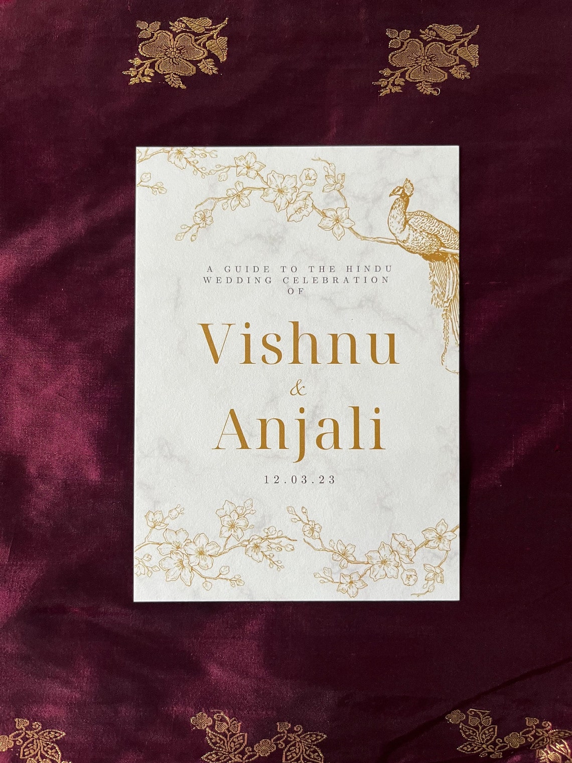 Gold Floral Peacock Luxury Telugu Wedding Program | Telugu Hindu ...