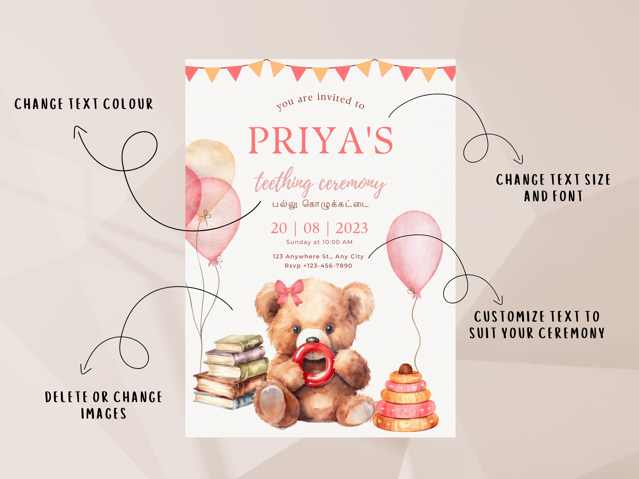 Teething Ceremony Invitation First Tooth Pallu Kolukattai Instant ...