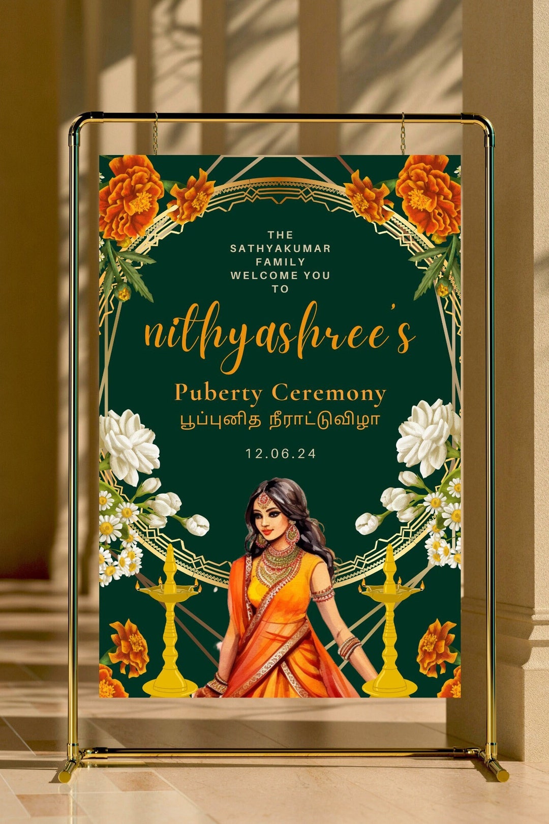 Half-saree Ceremony Welcome Sign | Puberty Ceremony Welcome Sign ...
