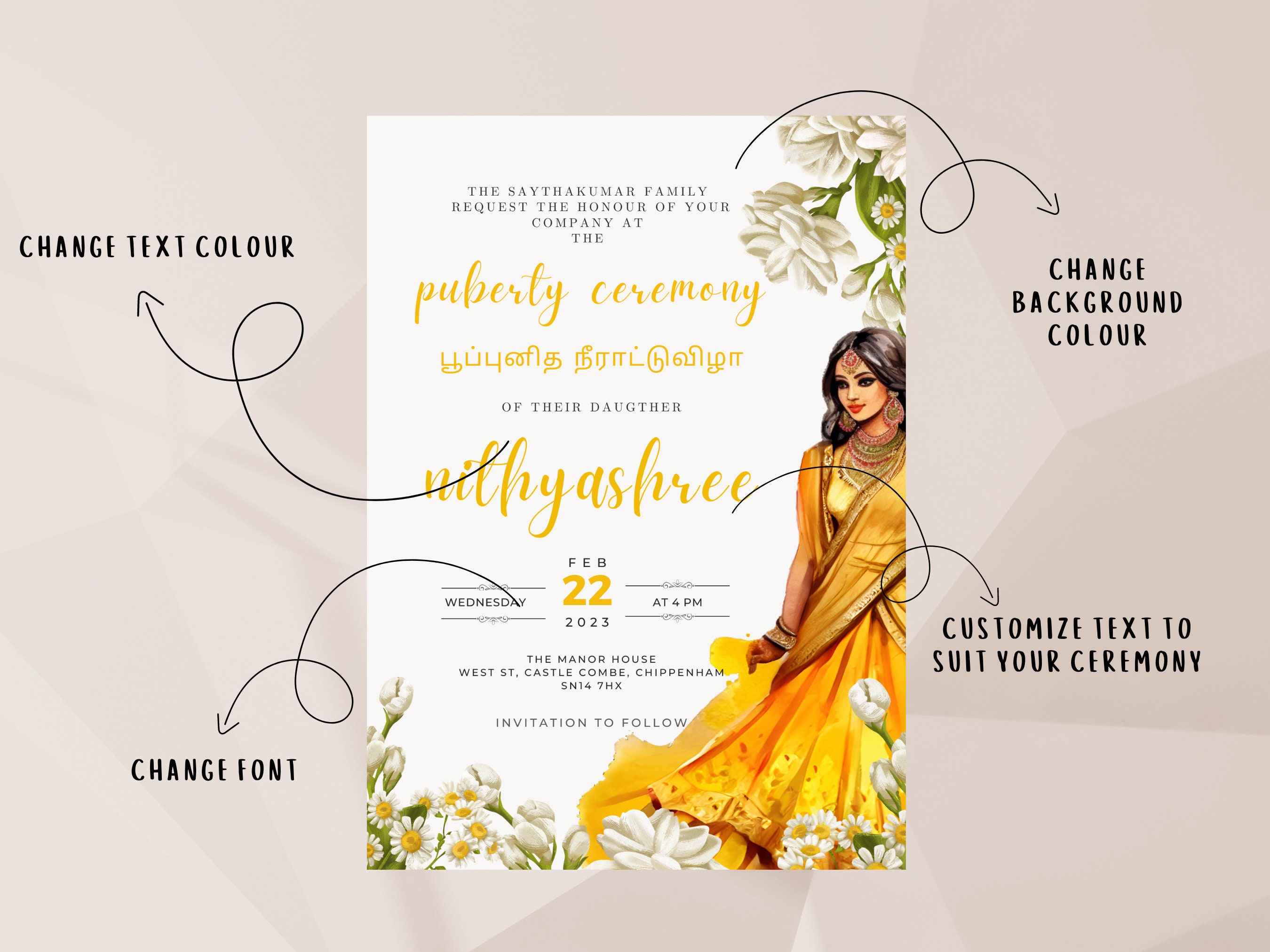 Puberty Ceremony Invitation | Half-saree Ceremony Invitation | Instant ...
