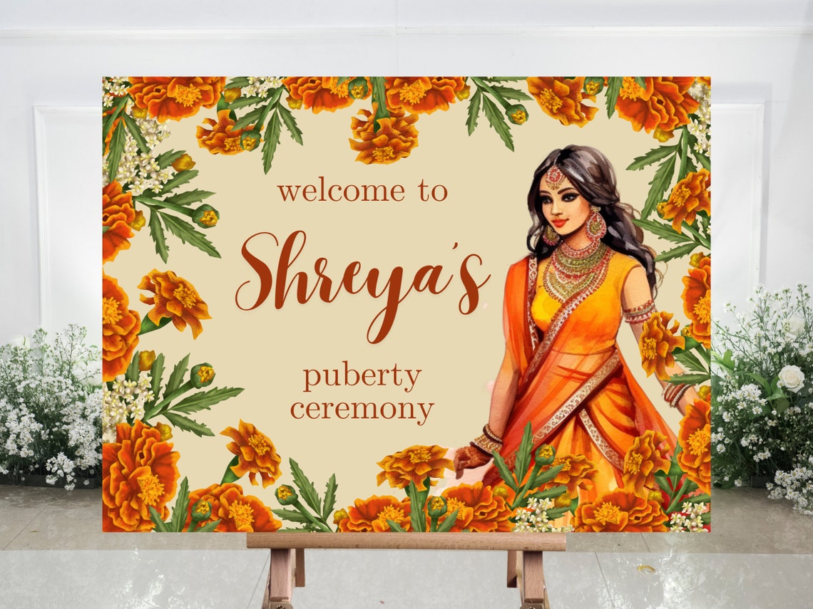 Half-saree Ceremony Welcome Sign Puberty Ceremony Welcome Sign Instant ...