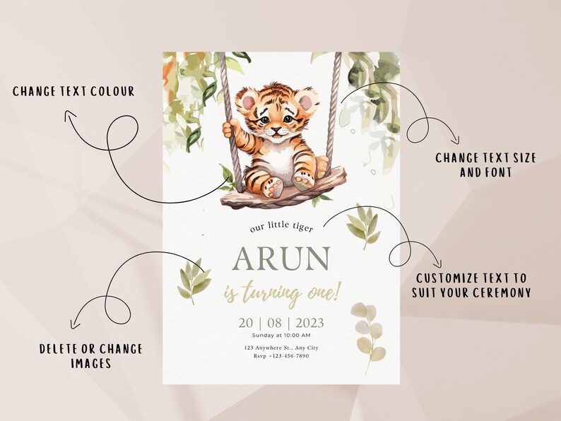 Wild One Little Tiger Birthday Invitation | Jungle Party | Safari Theme ...