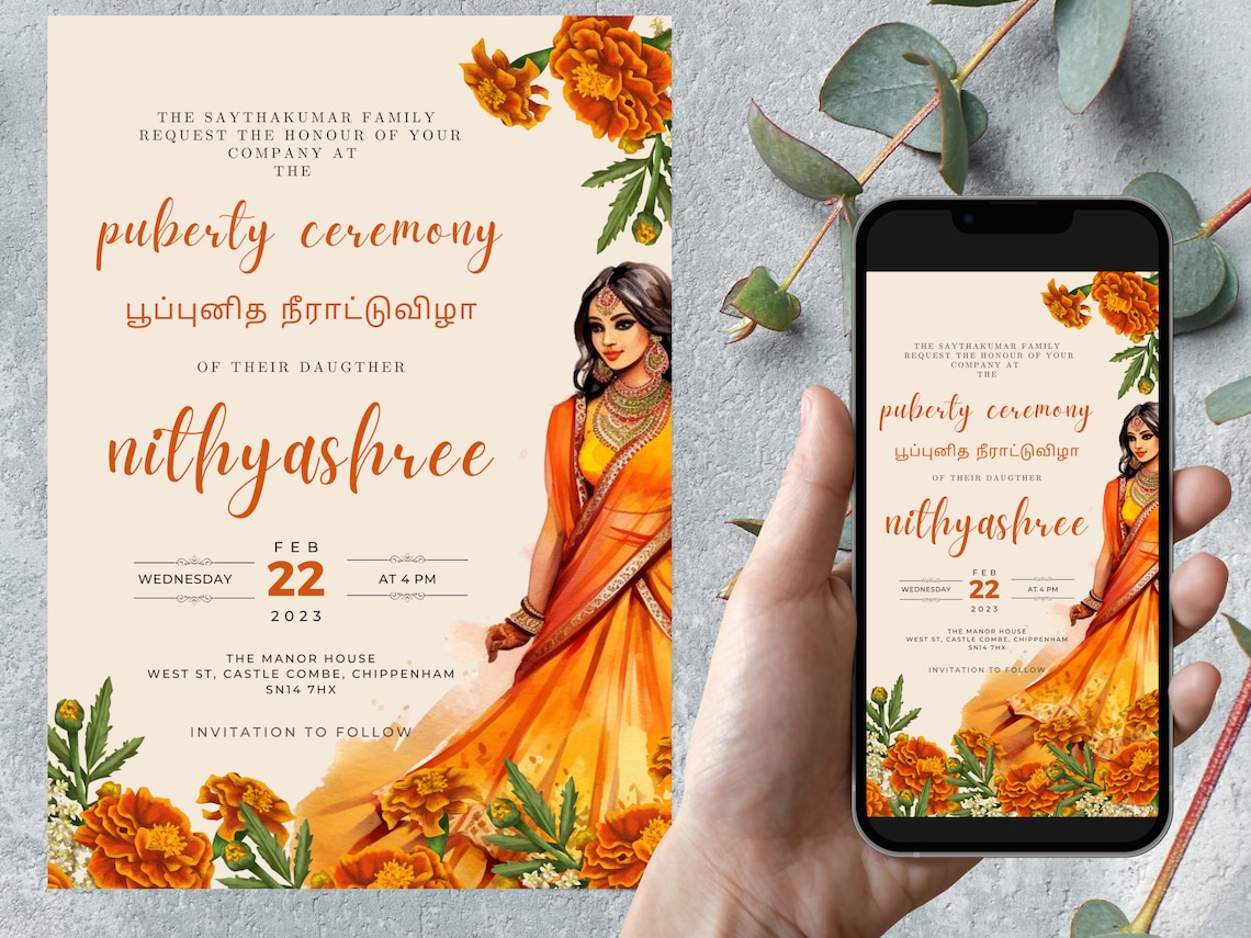 Puberty Ceremony Invitation Half-saree Ceremony Invitation Instant ...