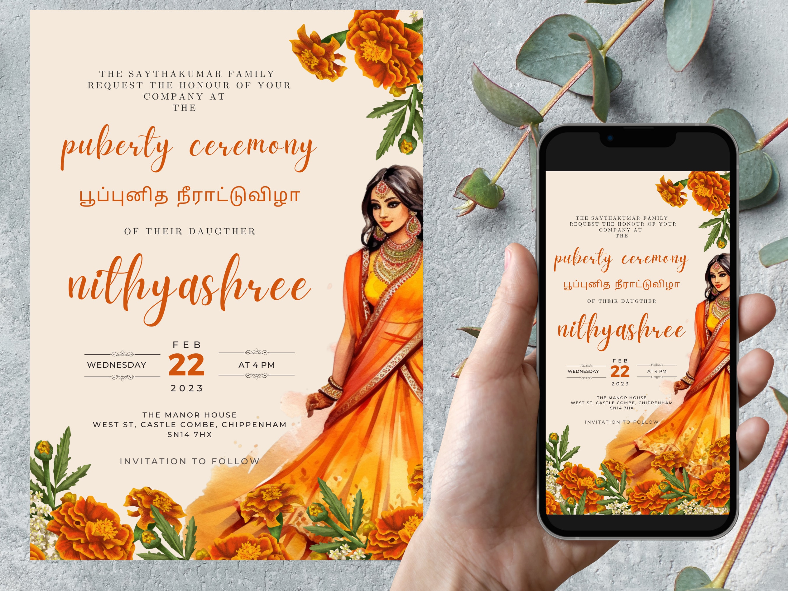 Puberty Ceremony Invitation | Half-saree Ceremony Invitation | Instant ...