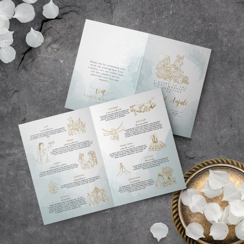 Folded Hindu Wedding Program With Icons Pictures Custom Instant ...