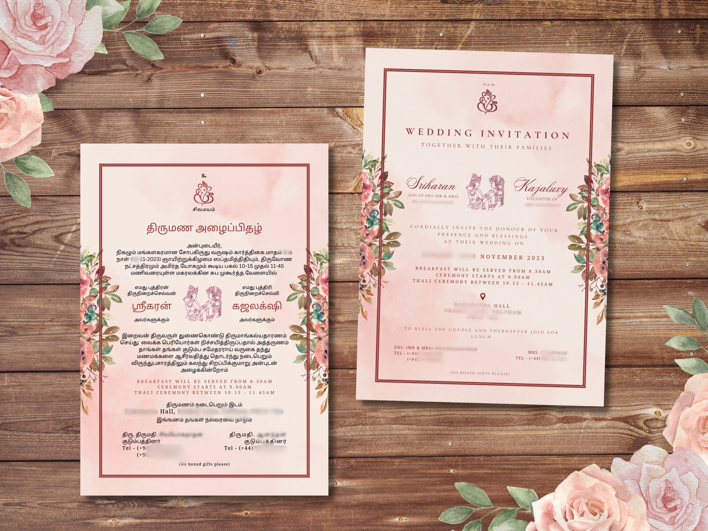 Tamil Wedding Invitation Blush Pink Floral Editable Instant Download ...