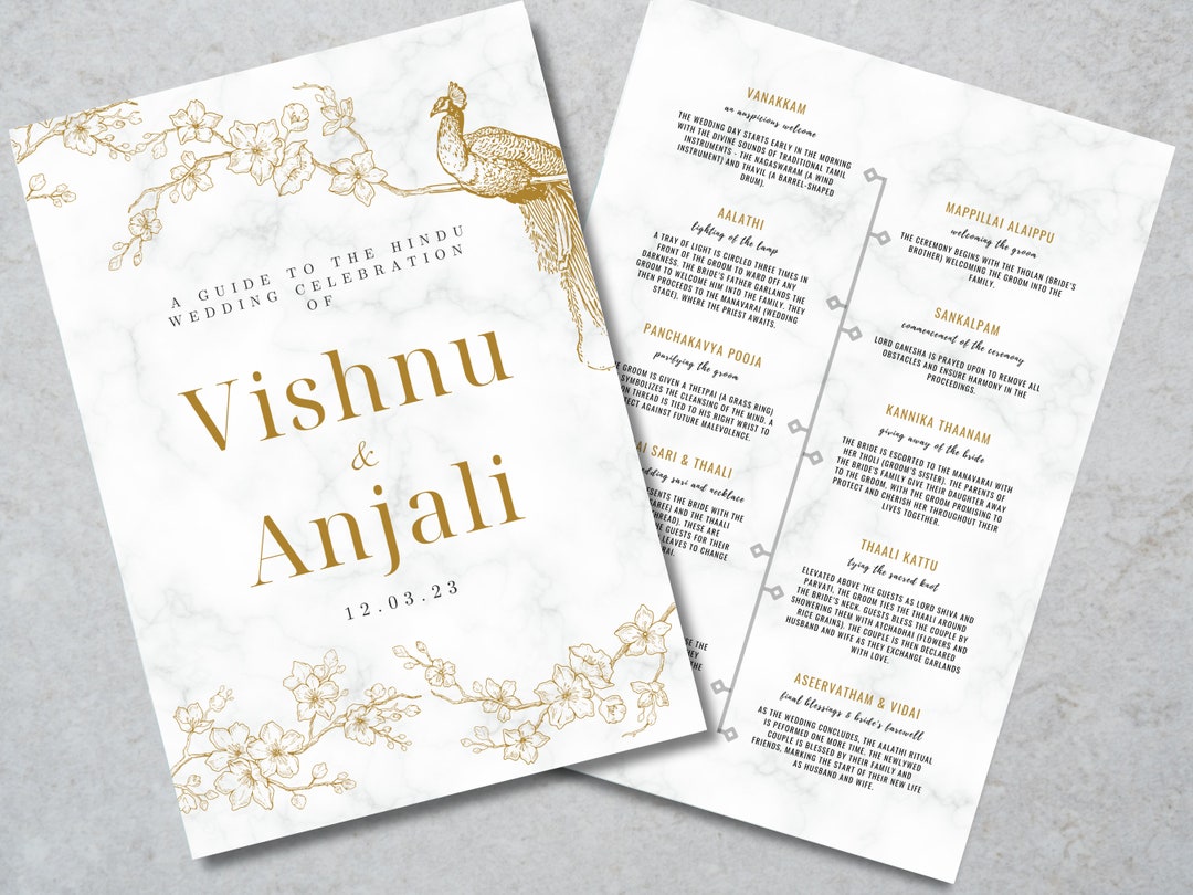 Gold Floral Peacock Luxury Tamil Wedding Program | Tamil Hindu Wedding ...