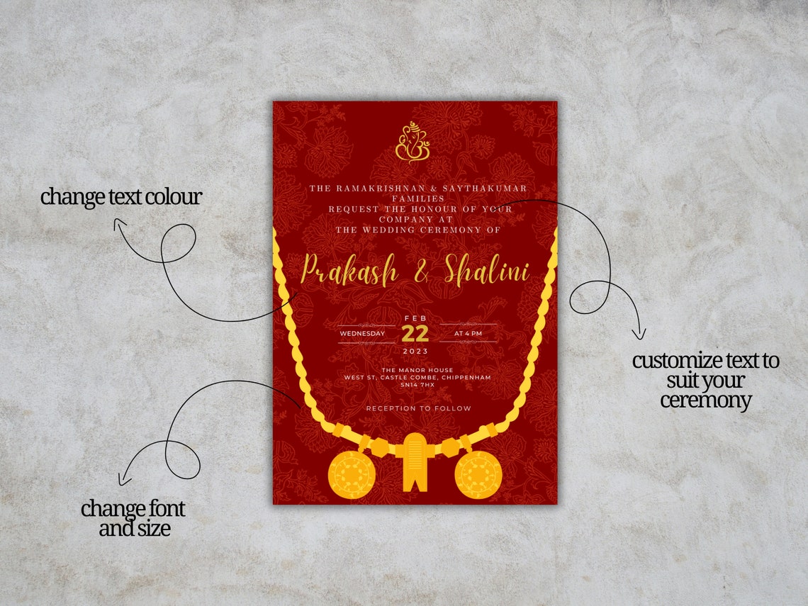 Tamil Wedding Invitation Set | Instant Download Canva Template | Indian ...