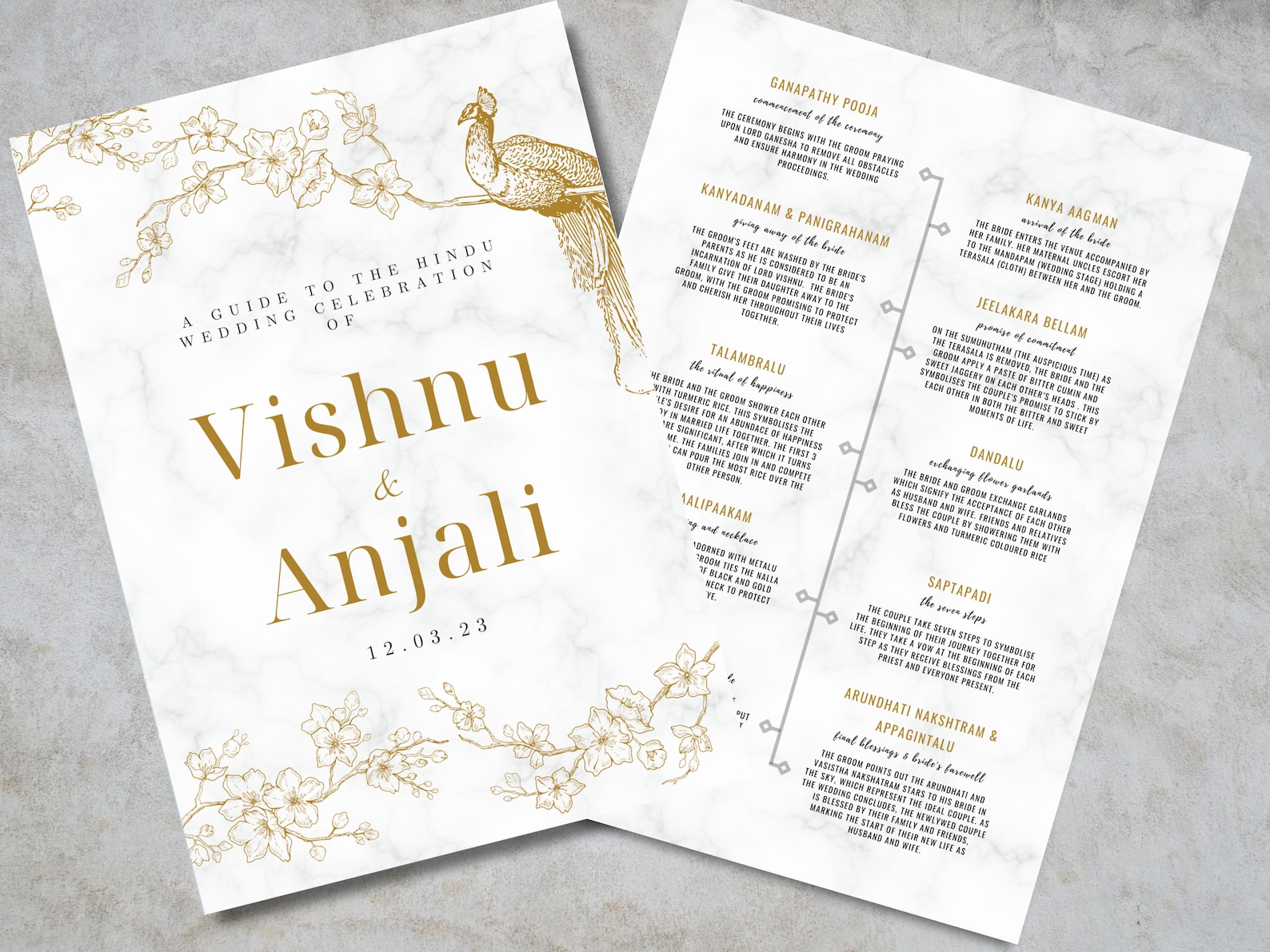 Gold Floral Peacock Luxury Telugu Wedding Program | Telugu Hindu ...