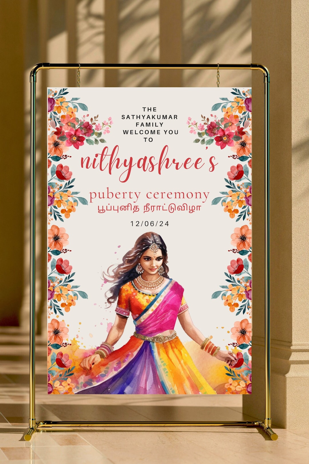 Puberty Ceremony Welcome Sign | Half-saree Ceremony Welcome Sign ...