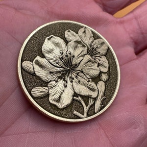 Botanical Brass Coin Set - Cherry Blossom, Rose, and Lily - Symbolic ...