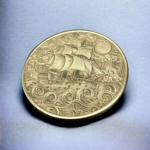High Seas Adventure: Brass Coin With Pirate Ship Engraving (double ...