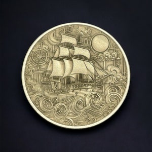 High Seas Adventure: Brass Coin With Pirate Ship Engraving (double ...