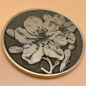 Botanical Brass Coin Set - Cherry Blossom, Rose, and Lily - Symbolic ...