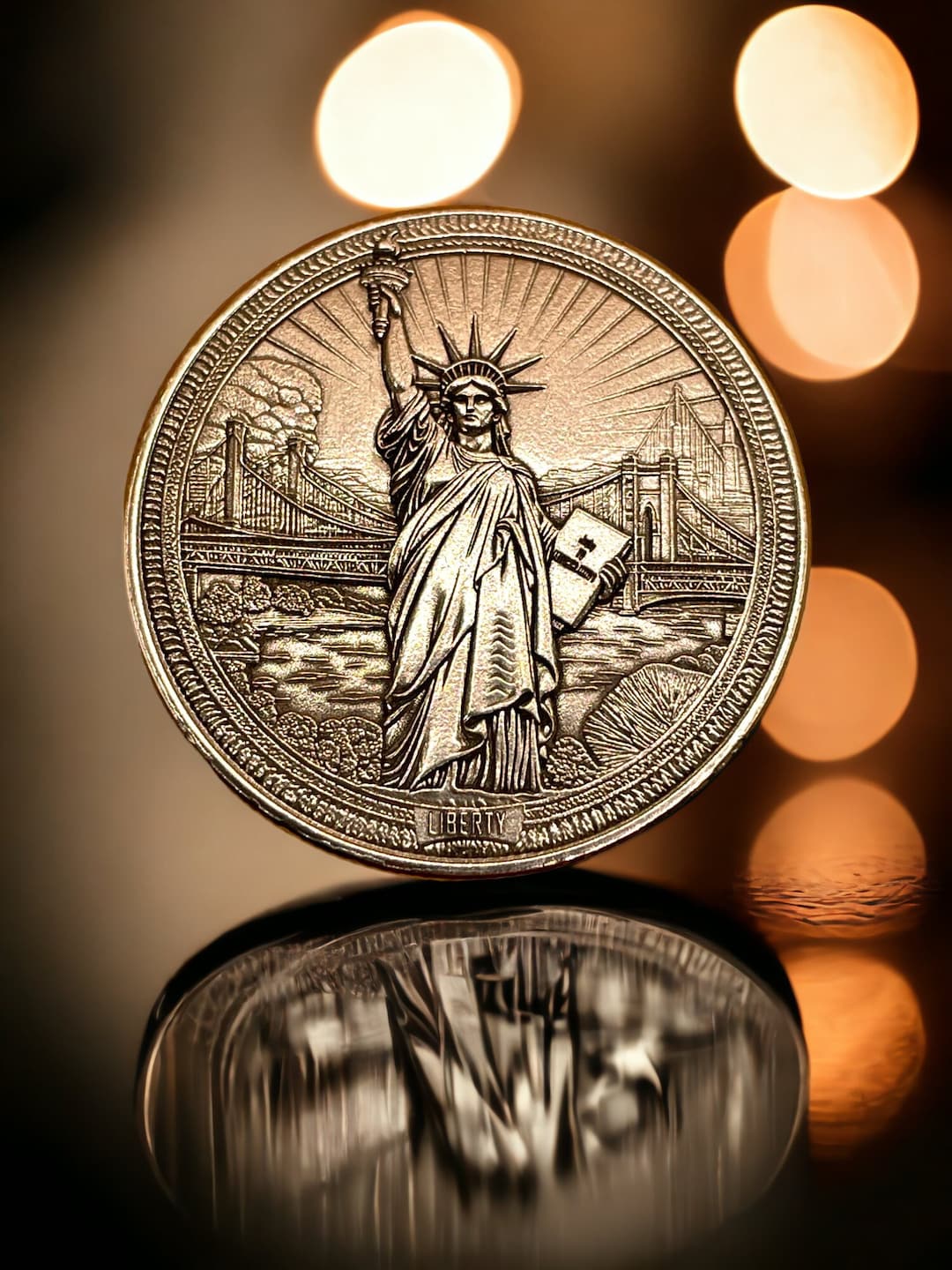 Liberty's Radiance - Statue of Liberty Engraved Brass Coin (double ...