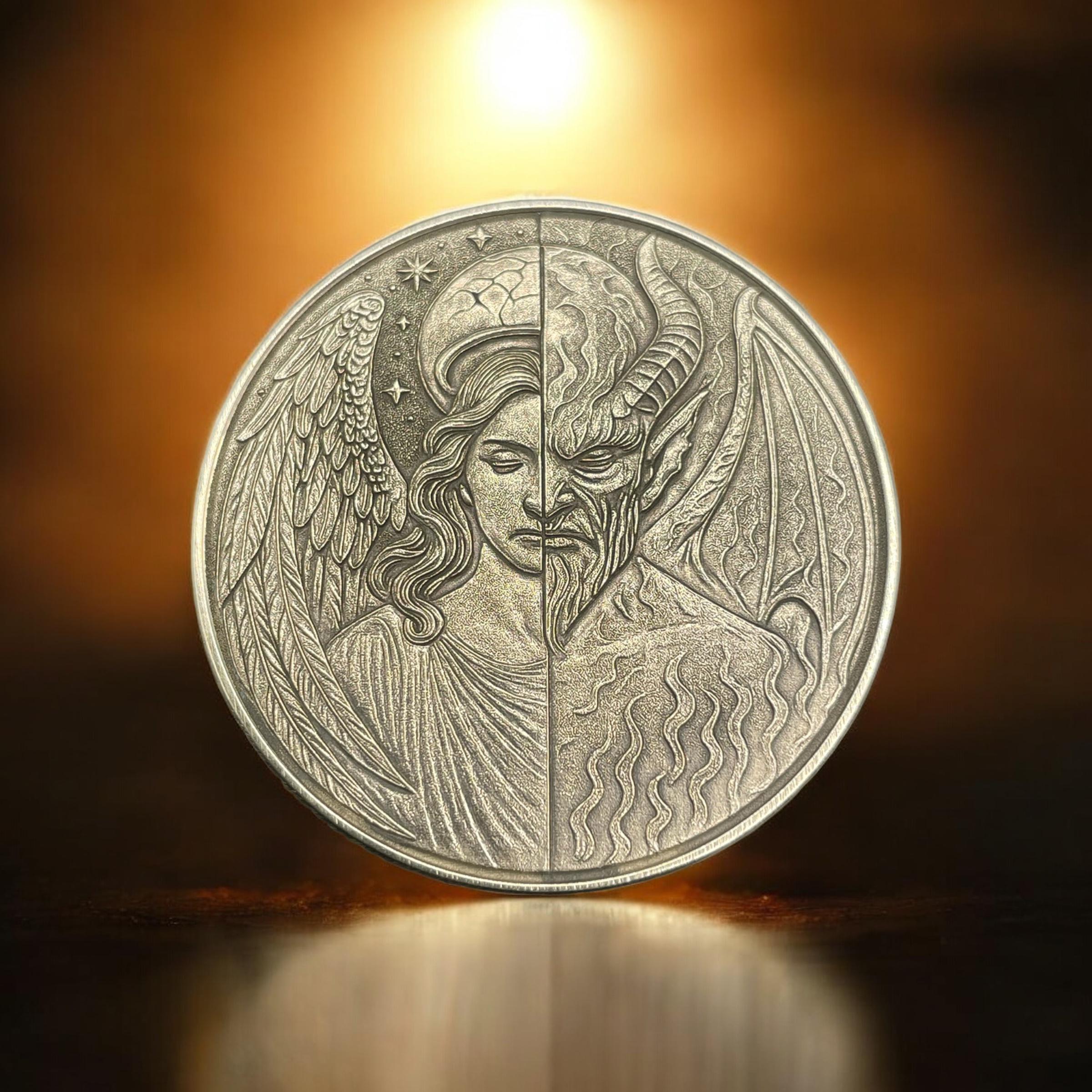 Duality Defines Us – Angel & Demon Brass Coin | Balance Symbolism ...