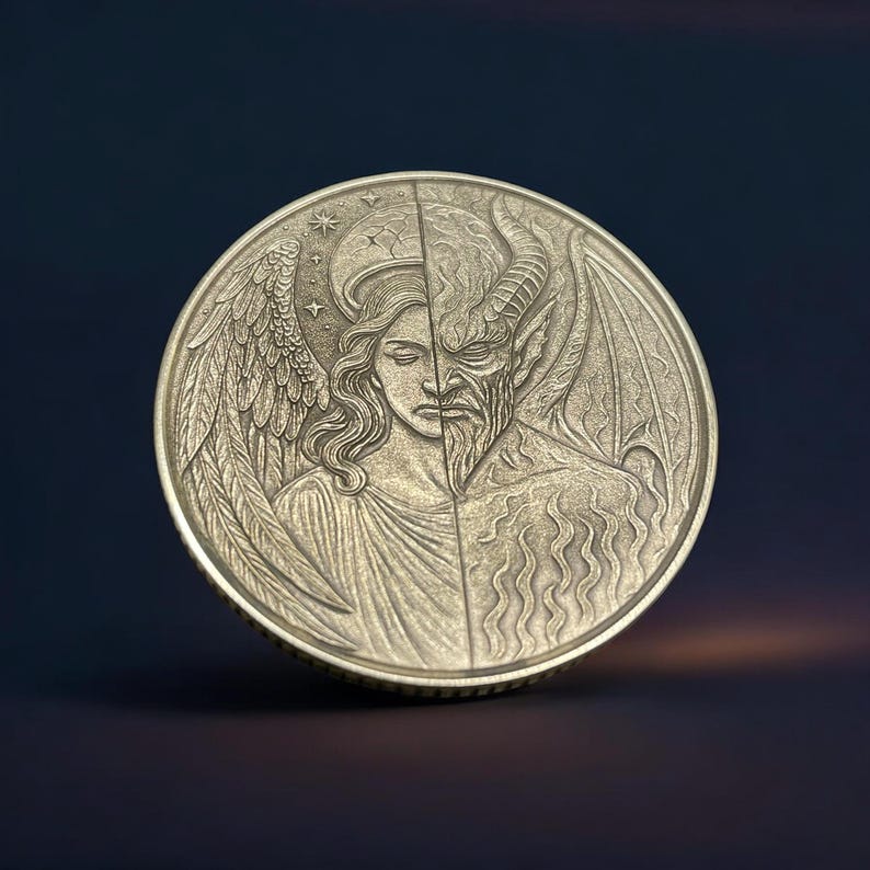Duality Defines Us – Angel & Demon Brass Coin | Balance Symbolism ...