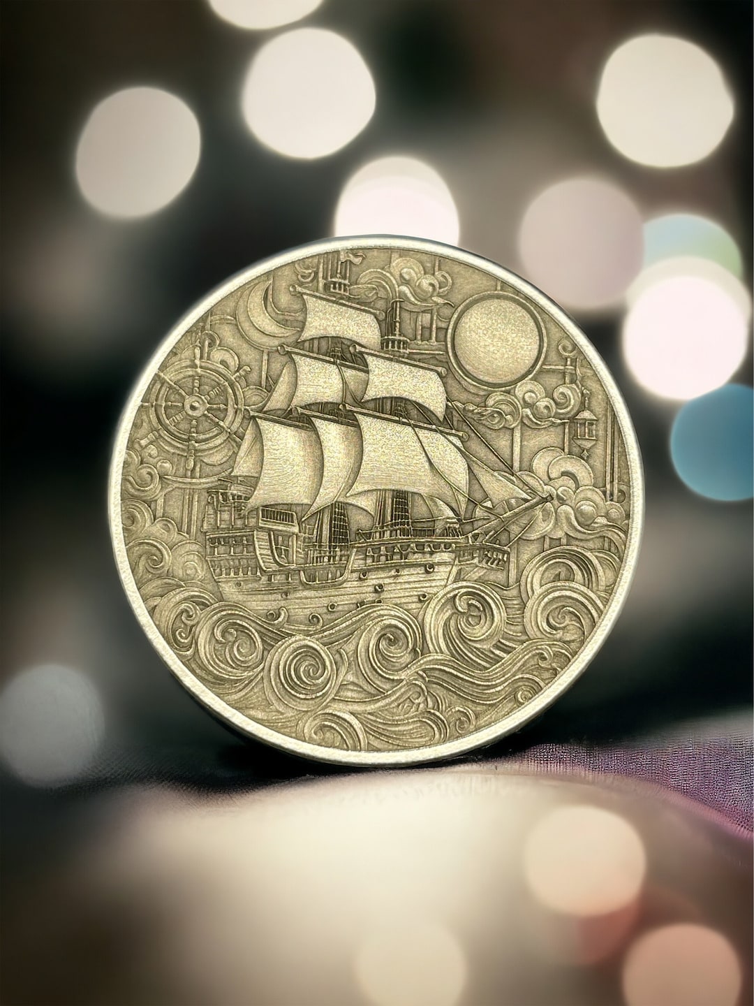 High Seas Adventure: Brass Coin With Pirate Ship Engraving (double ...
