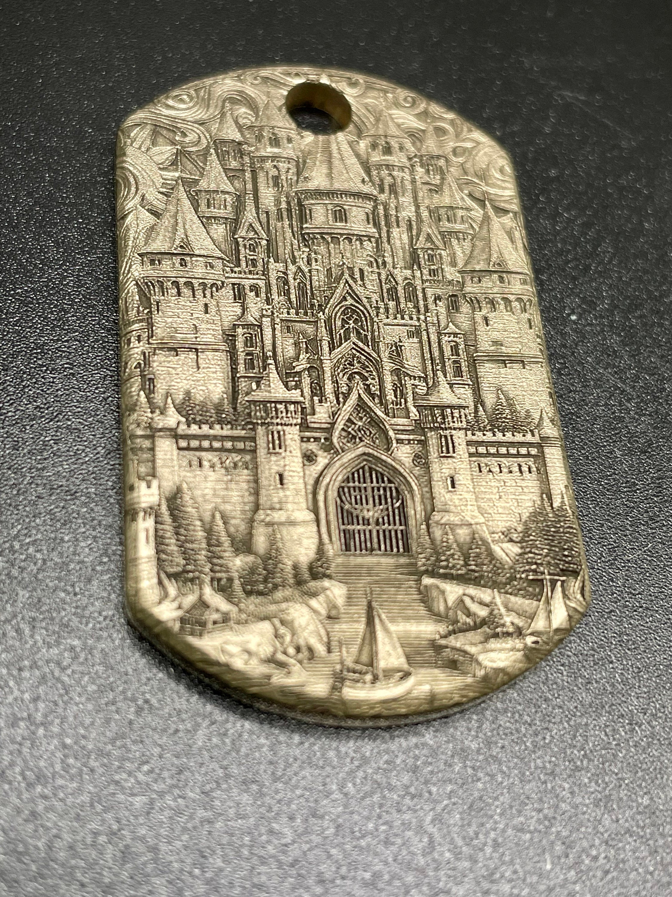 Castle Keep - Medieval Castle Brass Dog Tag Necklace/keychain Engraving ...
