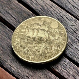High Seas Adventure: Brass Coin With Pirate Ship Engraving (double ...