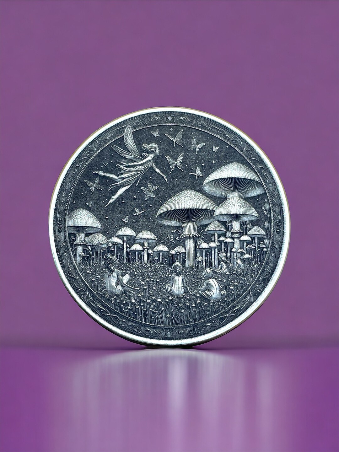 Enchanted Whimsy - Brass Coin With Fairy and Mushroom Grove (double ...
