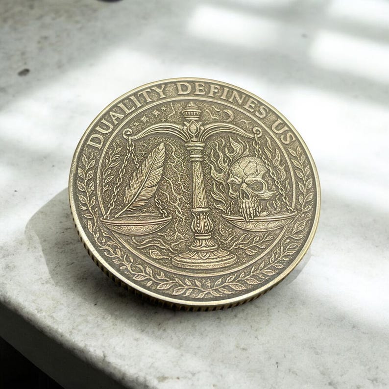 Duality Defines Us – Angel & Demon Brass Coin | Balance Symbolism ...