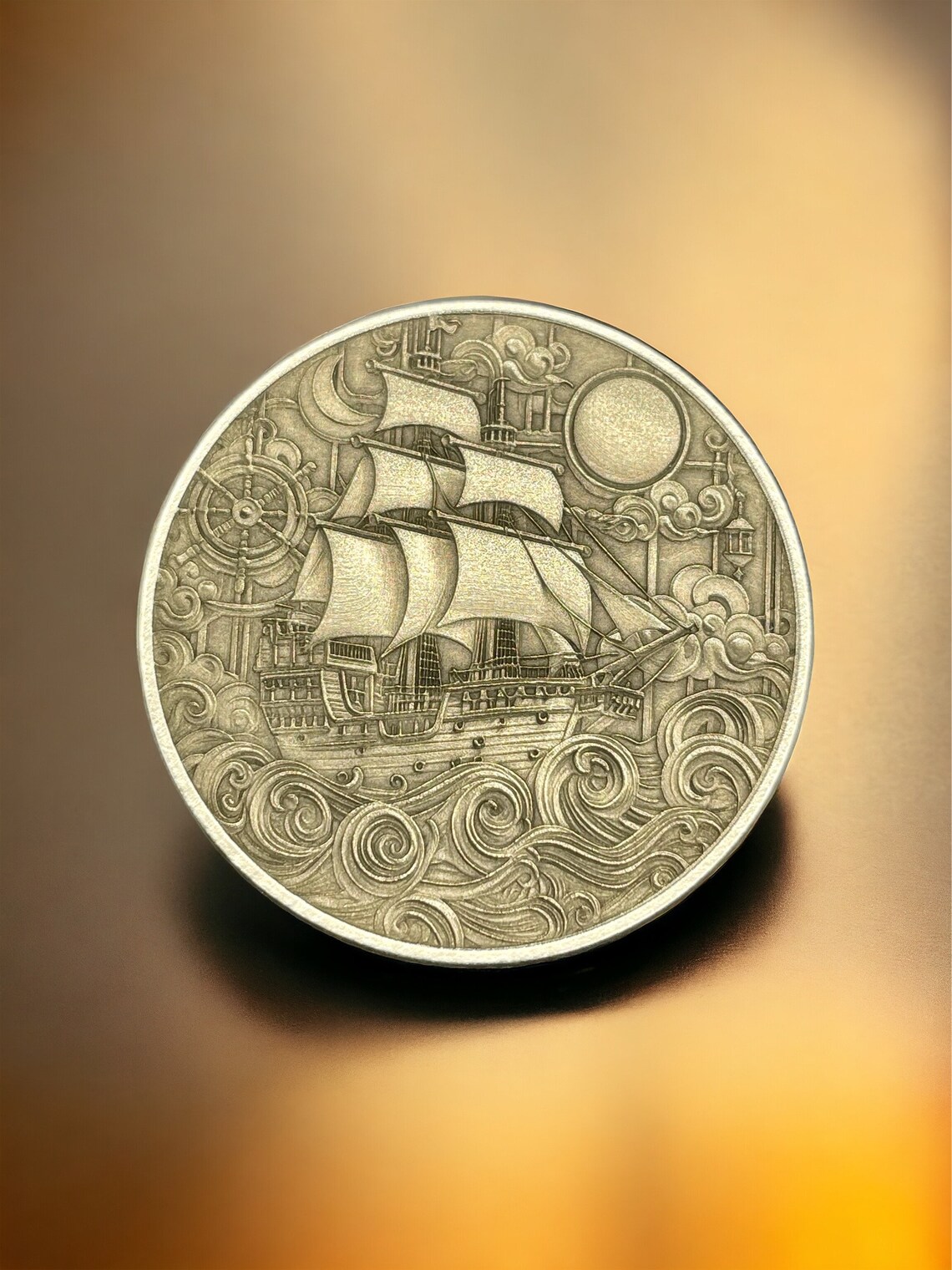 High Seas Adventure: Brass Coin With Pirate Ship Engraving (double ...