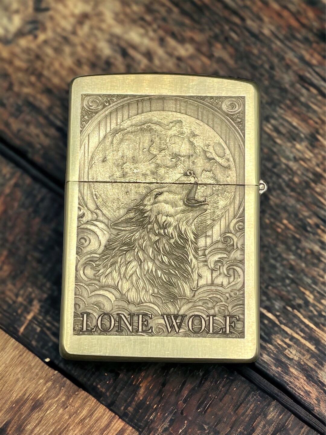 Buy Lone Wolf: Brass Zippo With Intricate Wolf Engravings Online in ...