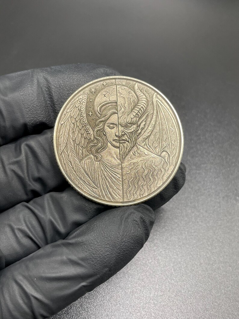 Duality Defines Us – Angel & Demon Brass Coin | Balance Symbolism ...