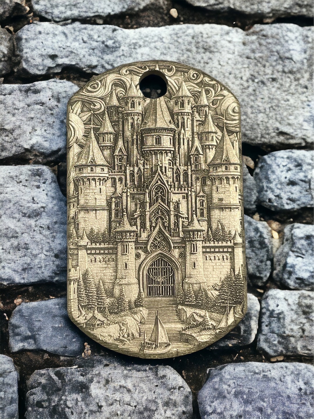 Castle Keep - Medieval Castle Brass Dog Tag Necklace/keychain Engraving ...