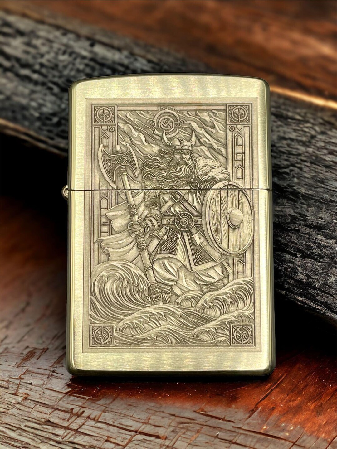 Nordic Steel - Viking Brass Zippo Lighter With Intricate Viking Axe ...