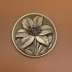 Botanical Brass Coin Set - Cherry Blossom, Rose, and Lily - Symbolic ...