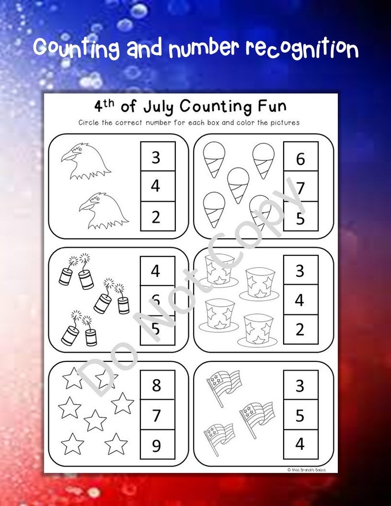 4th of July Themed Preschool Worksheets - Etsy