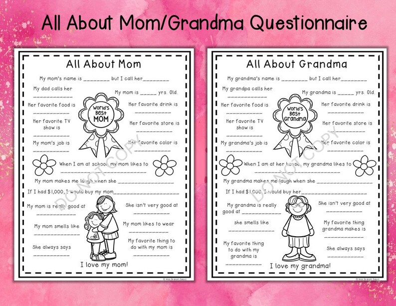 All About Mom and Grandma Mother's Day Questionnaire Digital Download ...