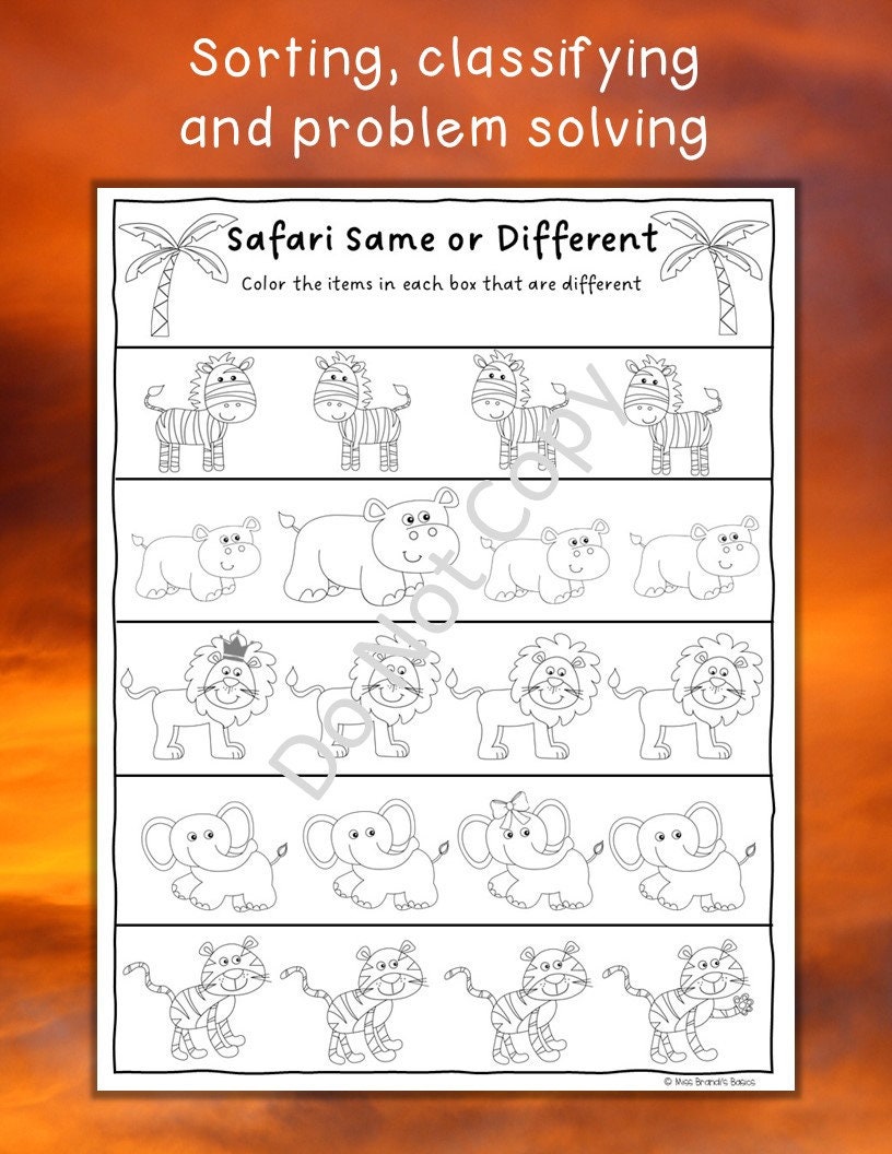 Preschool Safari Themed Worksheets Digital Download - Etsy