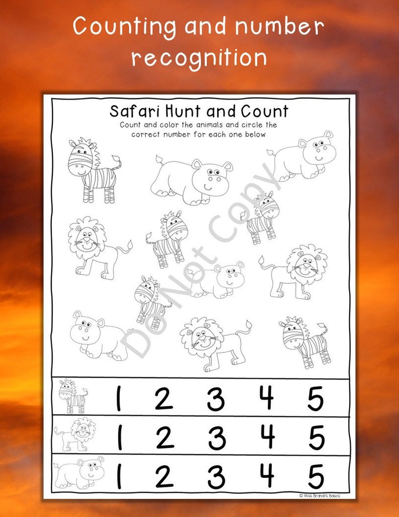 Preschool Safari Themed Worksheets Digital Download - Etsy