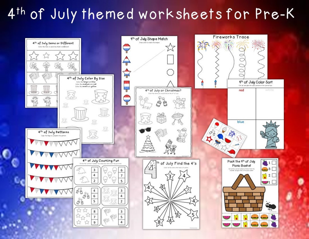 4th of July Themed Preschool Worksheets - Etsy