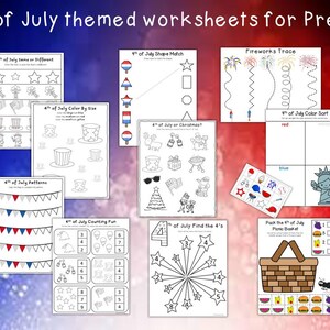 4th of July Themed Preschool Worksheets - Etsy
