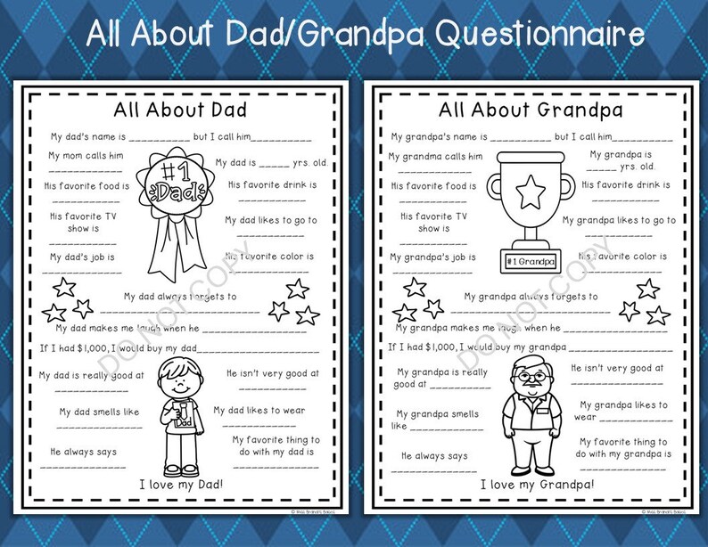 Father's Day Questionnaire,all About Dad and Grandpa Digital Download ...