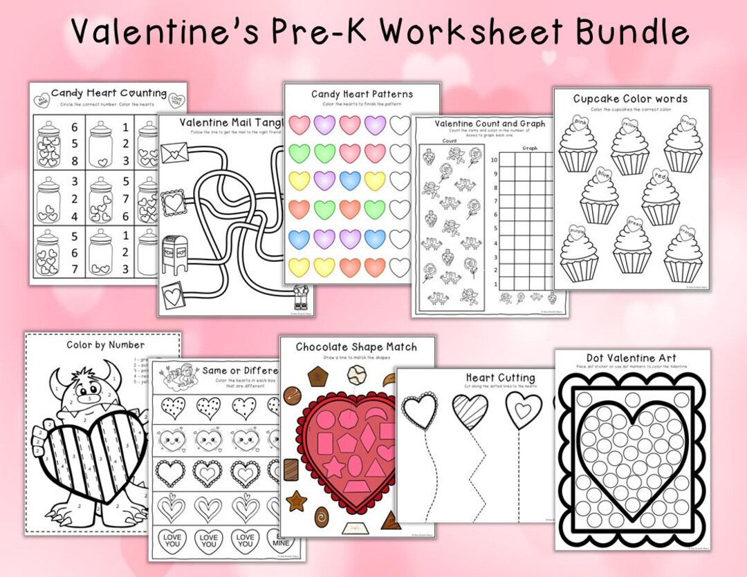 Valentine's Pre-k Worksheet Bundle - Etsy
