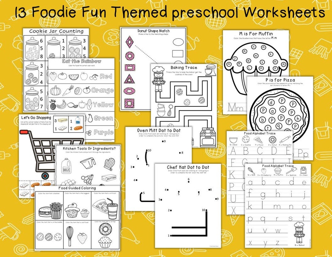 Preschool Foodie Fun Themed Preschool Worksheets Digital Download - Etsy
