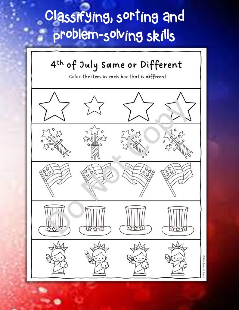 4th of July Themed Preschool Worksheets - Etsy