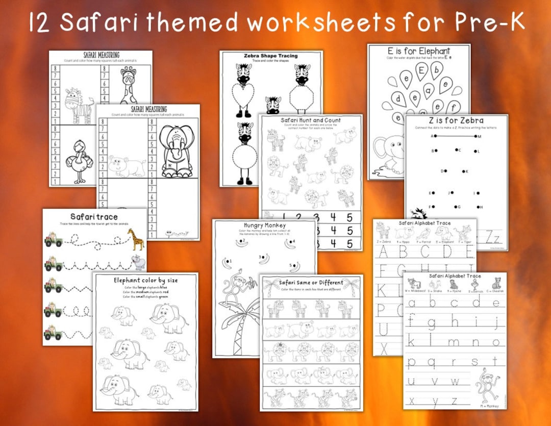 Preschool Safari Themed Worksheets Digital Download - Etsy