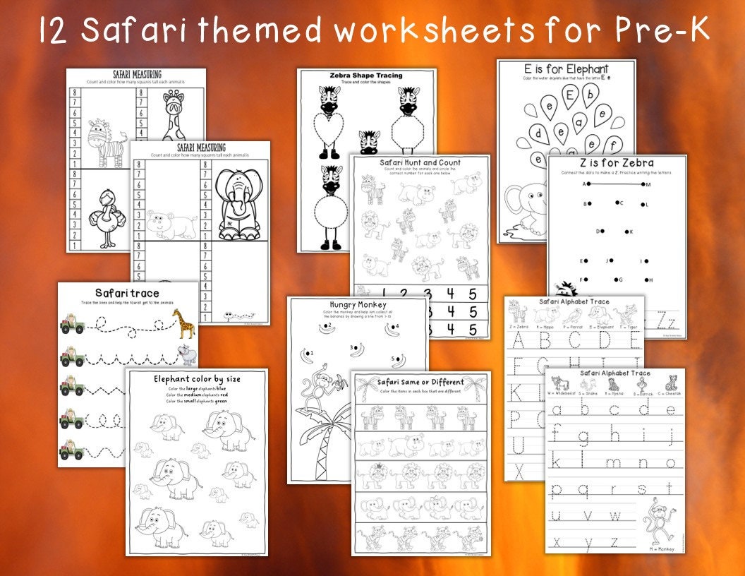Preschool Safari Themed Worksheets Digital Download - Etsy