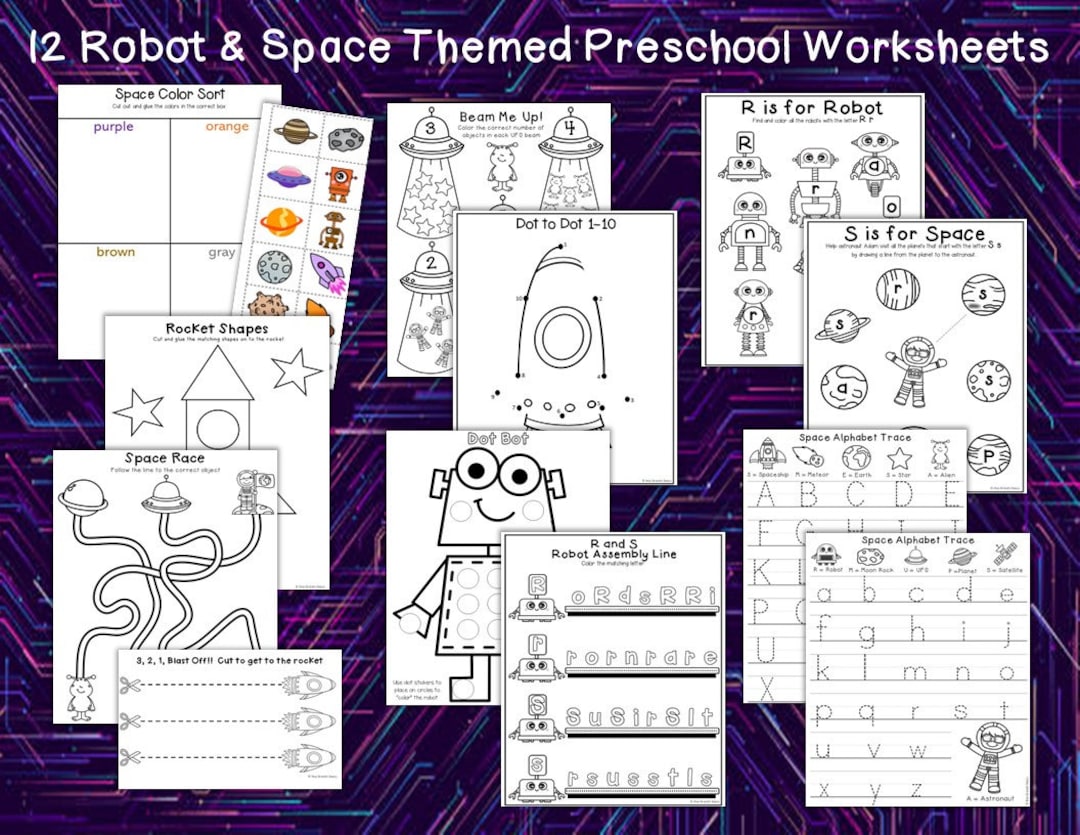 Preschool Robot and Space Themed Worksheets Digital Download - Etsy