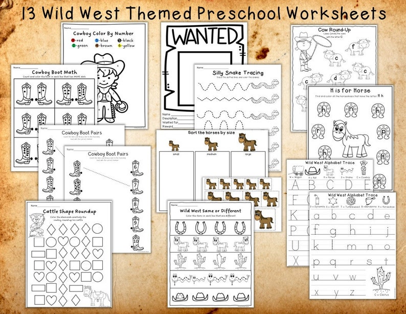 Preschool Wild West Themed Worksheets Digital Download - Etsy
